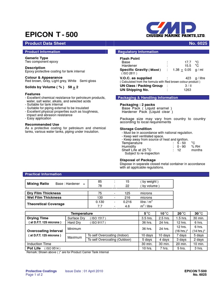 Epicon T-500 6025 20100401R | Download Free PDF | Paint | Epoxy