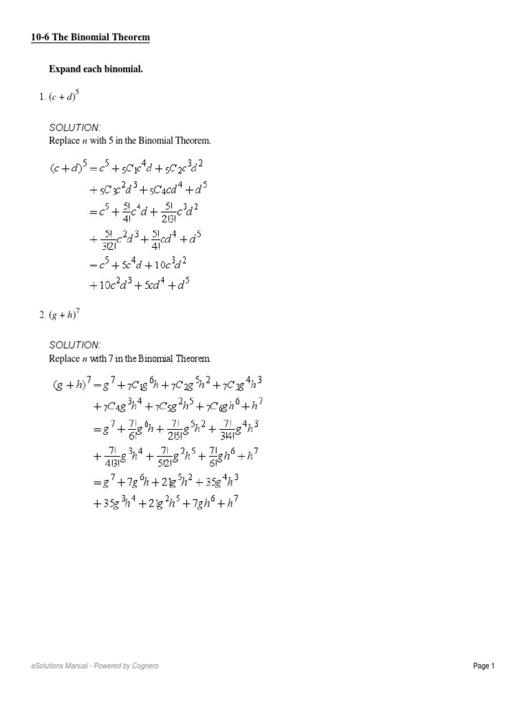 Binomial Theorem Problems & Solutions | PDF | Summation | Polynomial