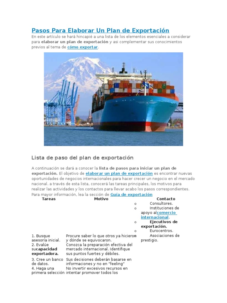 Pasos Para Elaborar Un Plan De Exportación Pdf Exportaciones