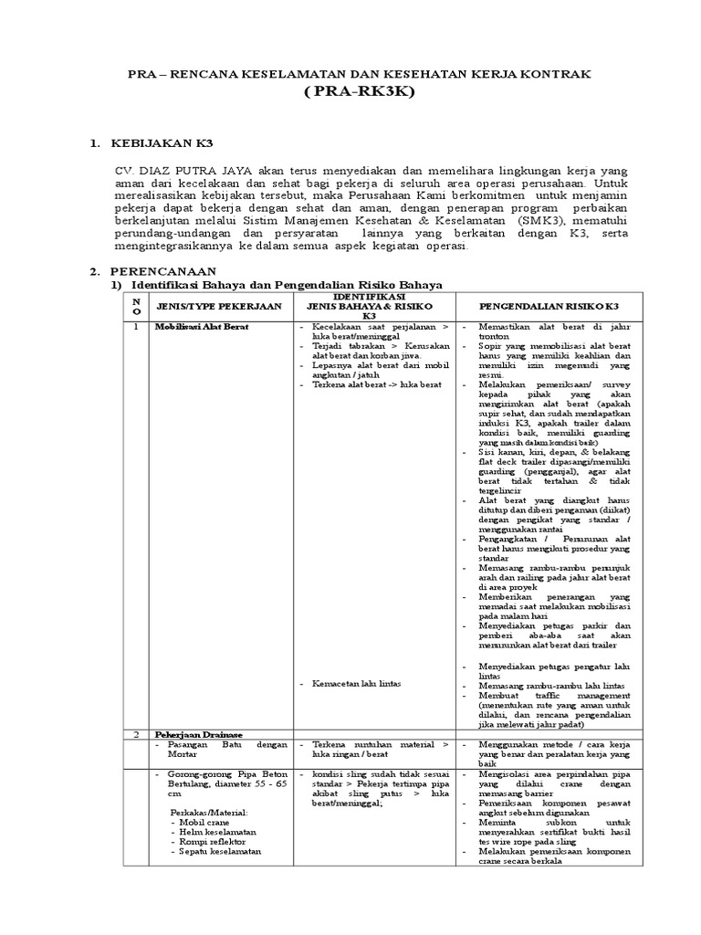 Rencana Keselamatan Kerja Konstruksi | PDF | Bisnis | Sains & Matematika