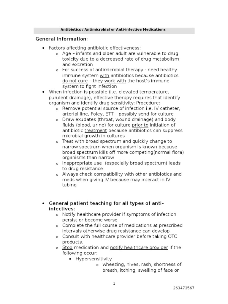 General Information:: Antibiotics / Antimicrobial or Anti-Infective ...