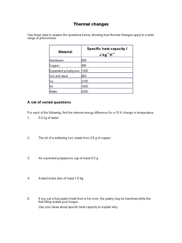 IB Physics Thermal Physics Questions | PDF | Temperature | Heat Capacity