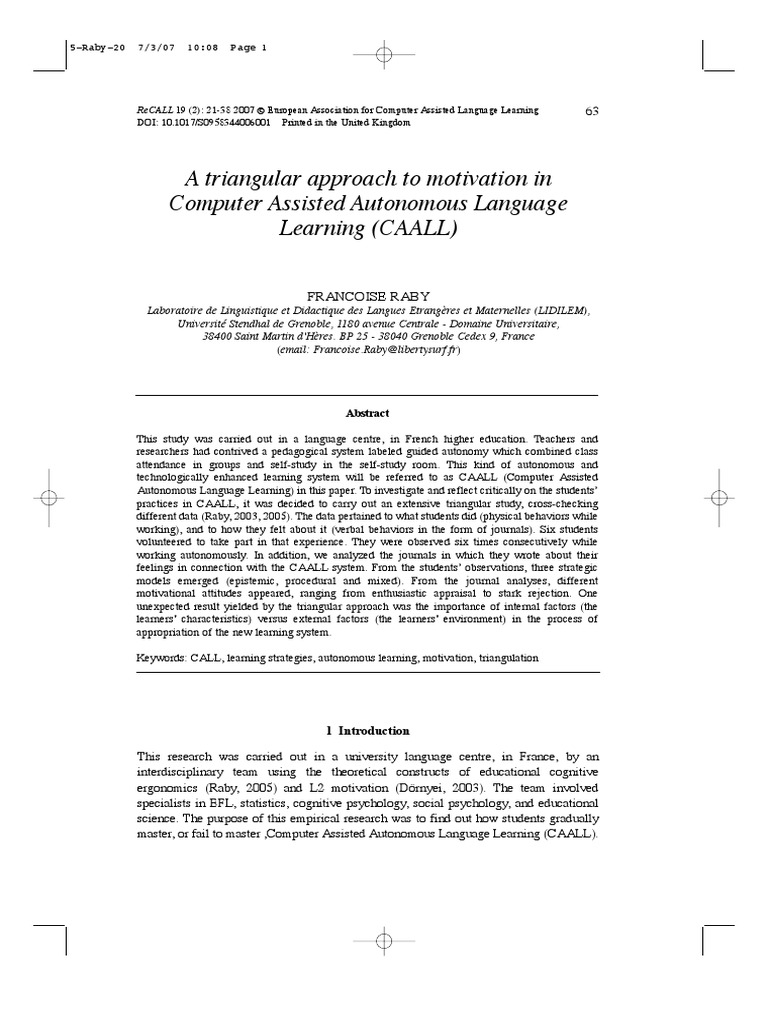 A Triangular Approach To Motivation in CAALL - 2007 | PDF | Self ...