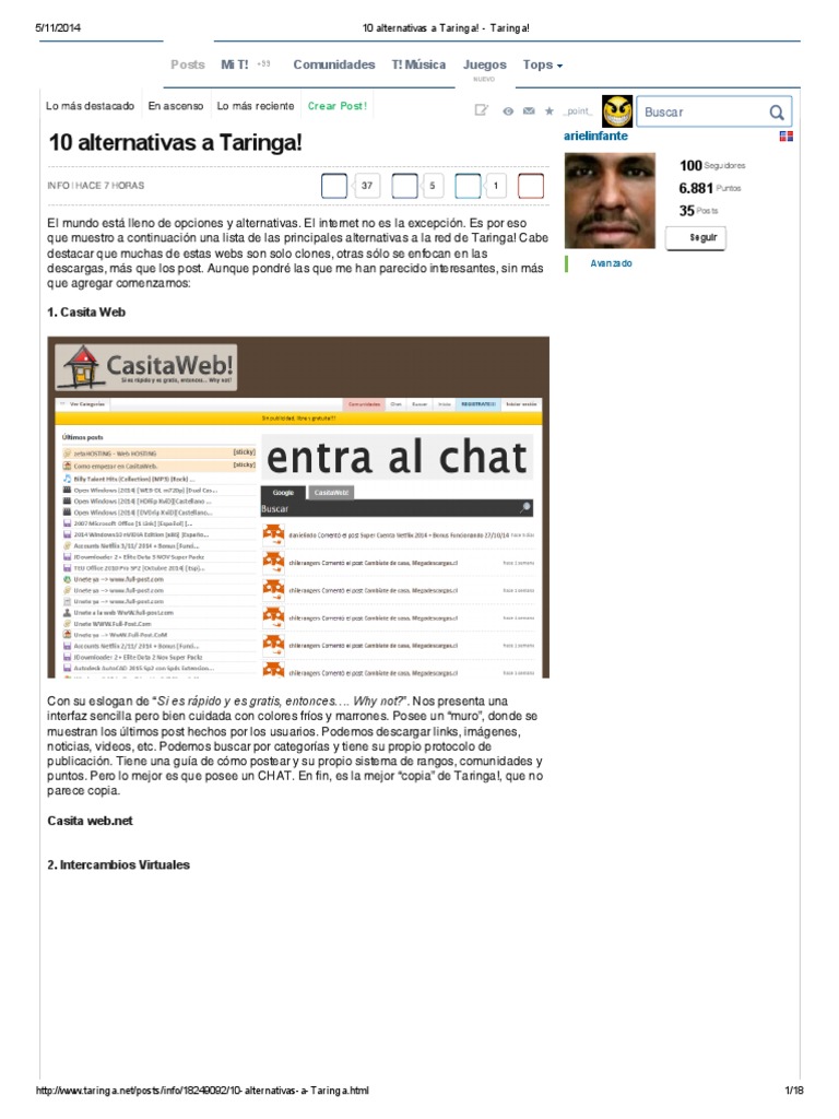 10 Alternativas A Taringa! - Taringa! | PDF | Foro de Internet | Chat ...