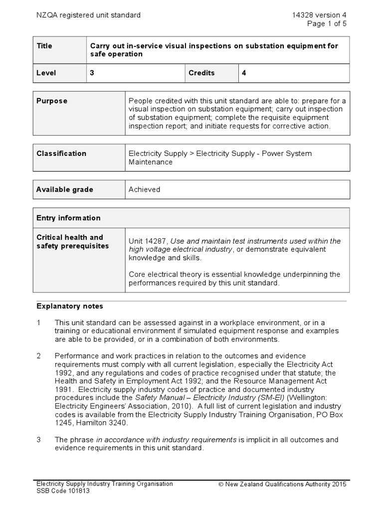 Title Carry Out In-Service Visual Inspections On Substation Equipment ...