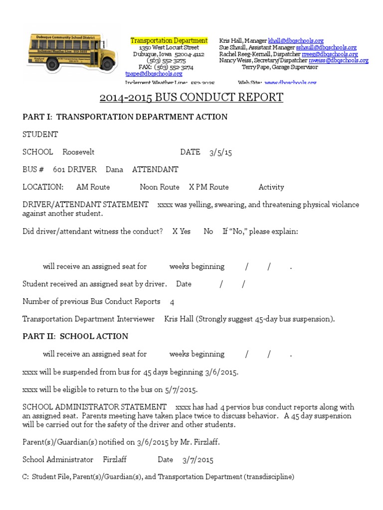 Bus Conduct Example | PDF