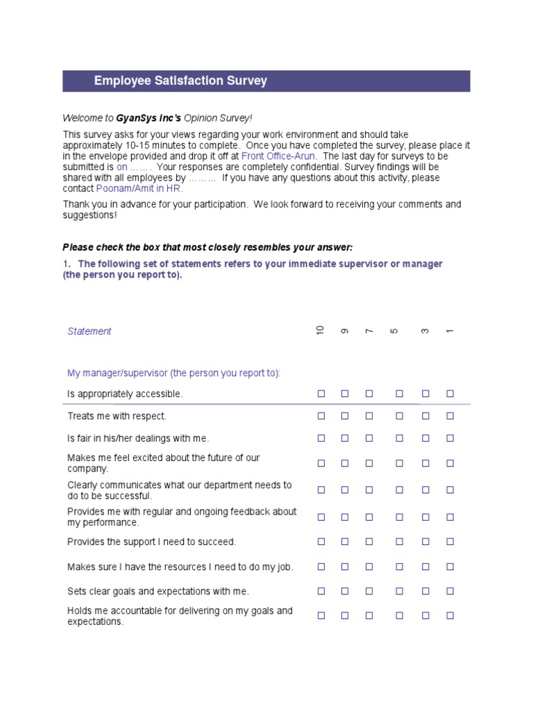 Employee Satisfaction Survey Overview | PDF | Employment | Occupational ...