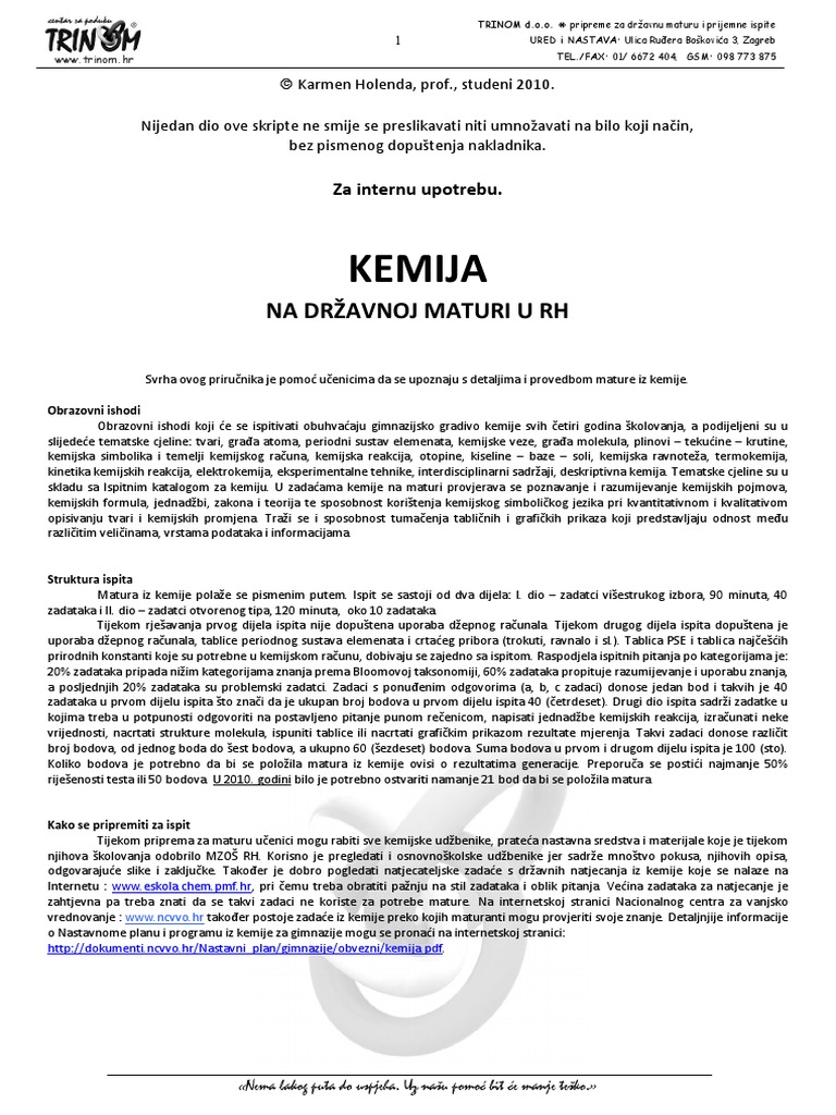 Kemija-Skripta Za Maturu 2010-2011 | PDF