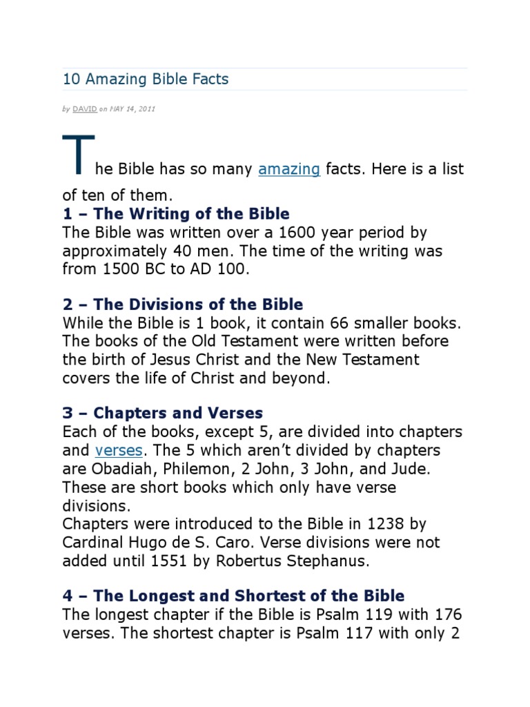 10 Amazing Facts from the Bible | PDF | Chapters And Verses Of The ...