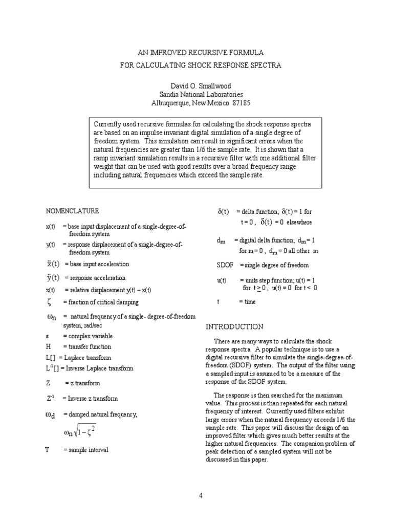 An Improved Recursive Formula For Calculating Shock Response Spectra ...