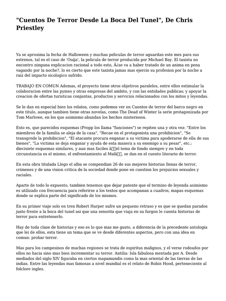 "Cuentos de Terror Desde La Boca Del Tunel", de Chris Priestley | PDF | Películas de terror