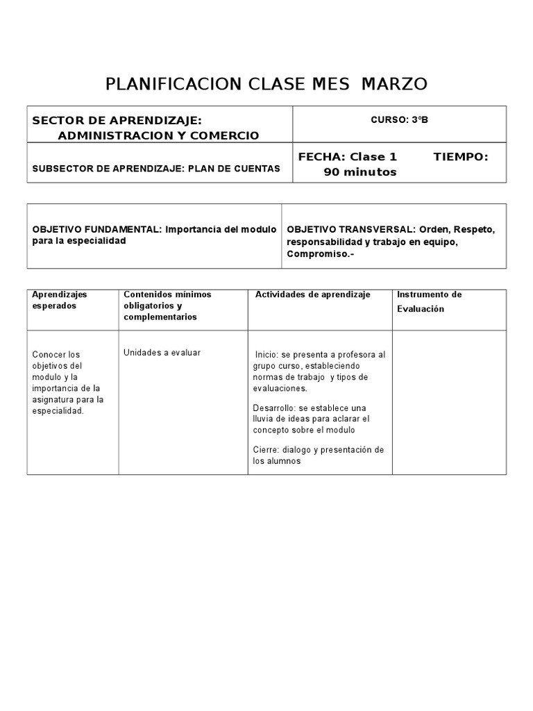 Planificacion clase a clase contabilidad | Contabilidad | Evaluación ...