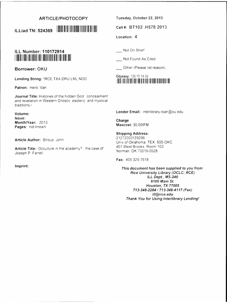 Stroup - Occulture in The Academy, The Case of Joseph P. Farrell PDF | PDF