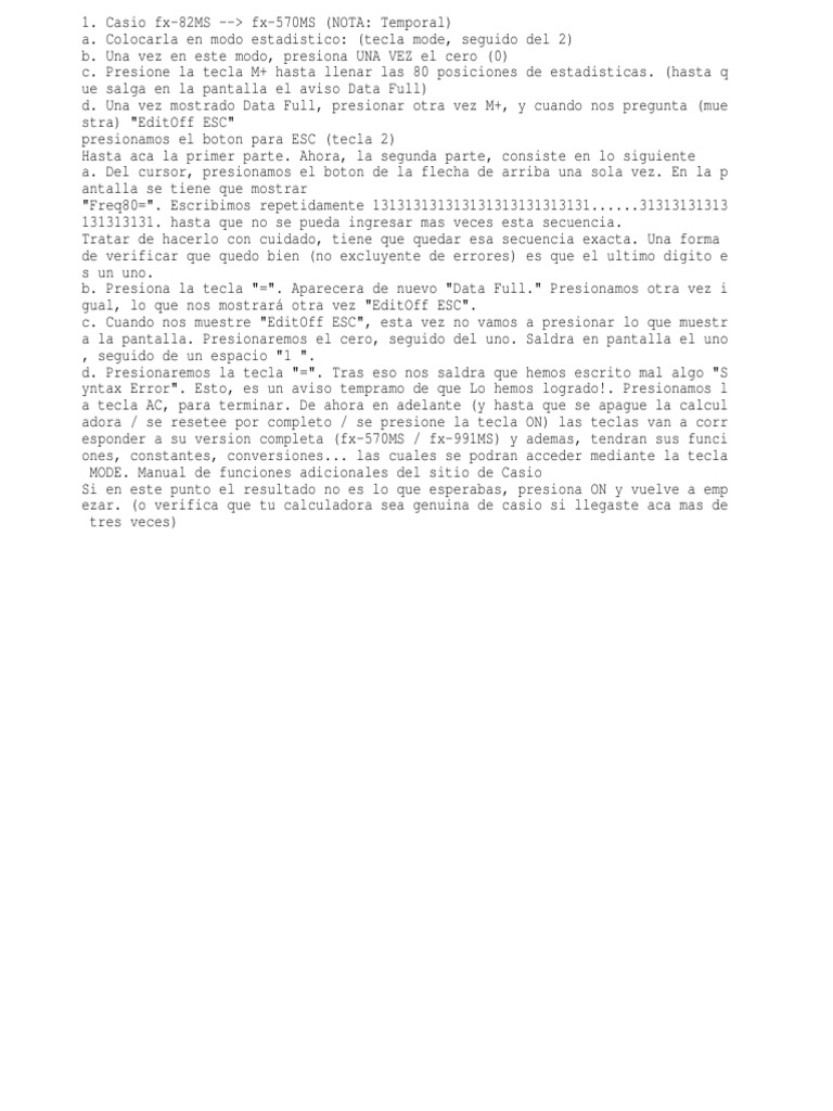 Hack para desbloquear Casio fx-82MS | PDF