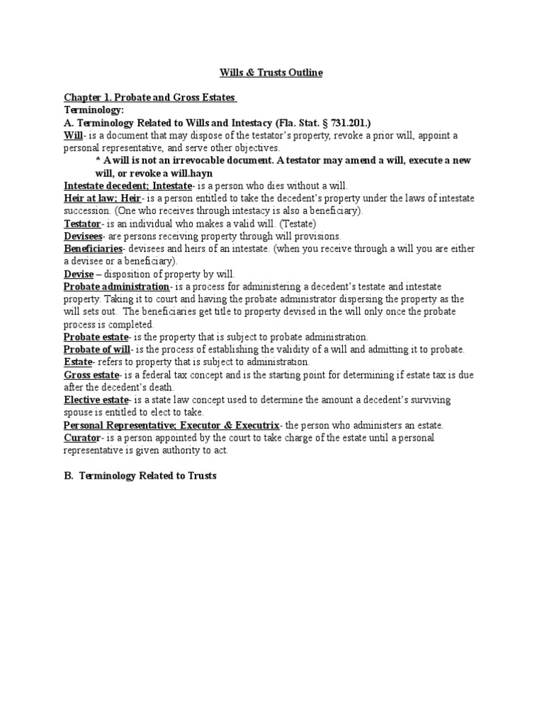 Wills & Trusts Outline | PDF | Will And Testament | Intestacy
