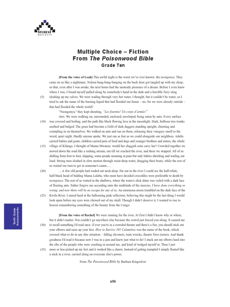 Multiple Choice - The Poisonwood Bible | PDF | Narration