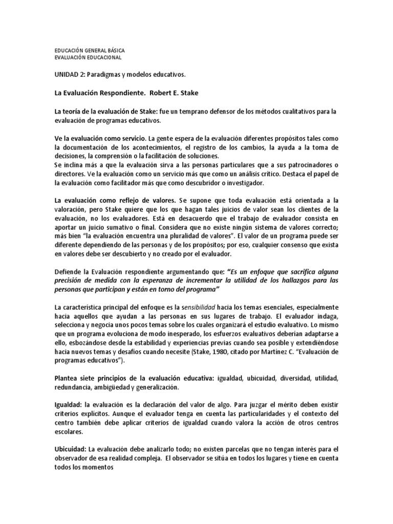 Evaluación Respondiente. Robert Stake | PDF | Evaluación | Science