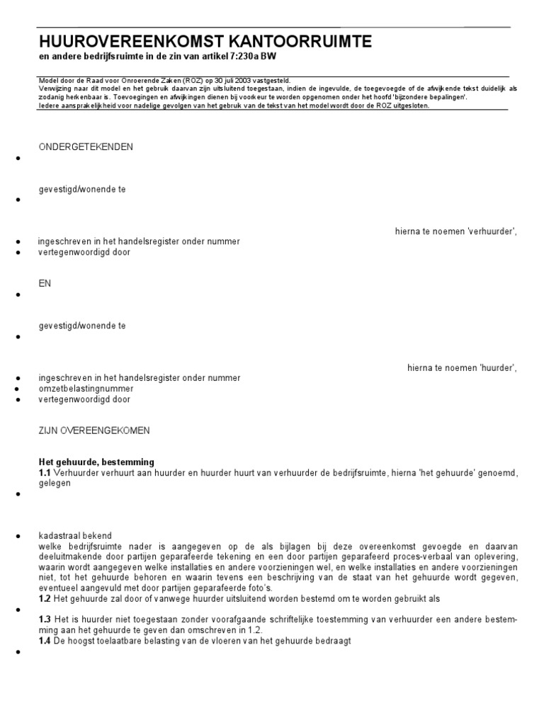 Kantoorruimte - Huurovereenkomst - Juli 2003 | PDF