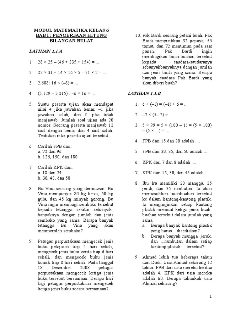 Latihan Soal MTK Kls 6 | PDF