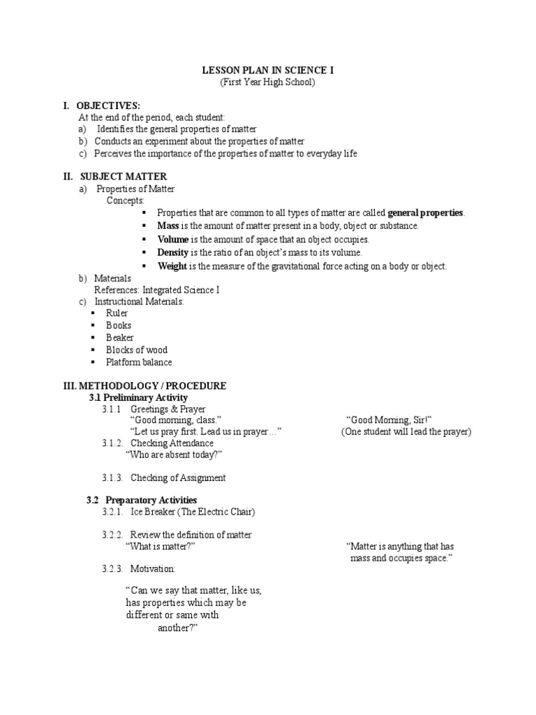 Lesson Plan in Science I | PDF | Weight | Mass