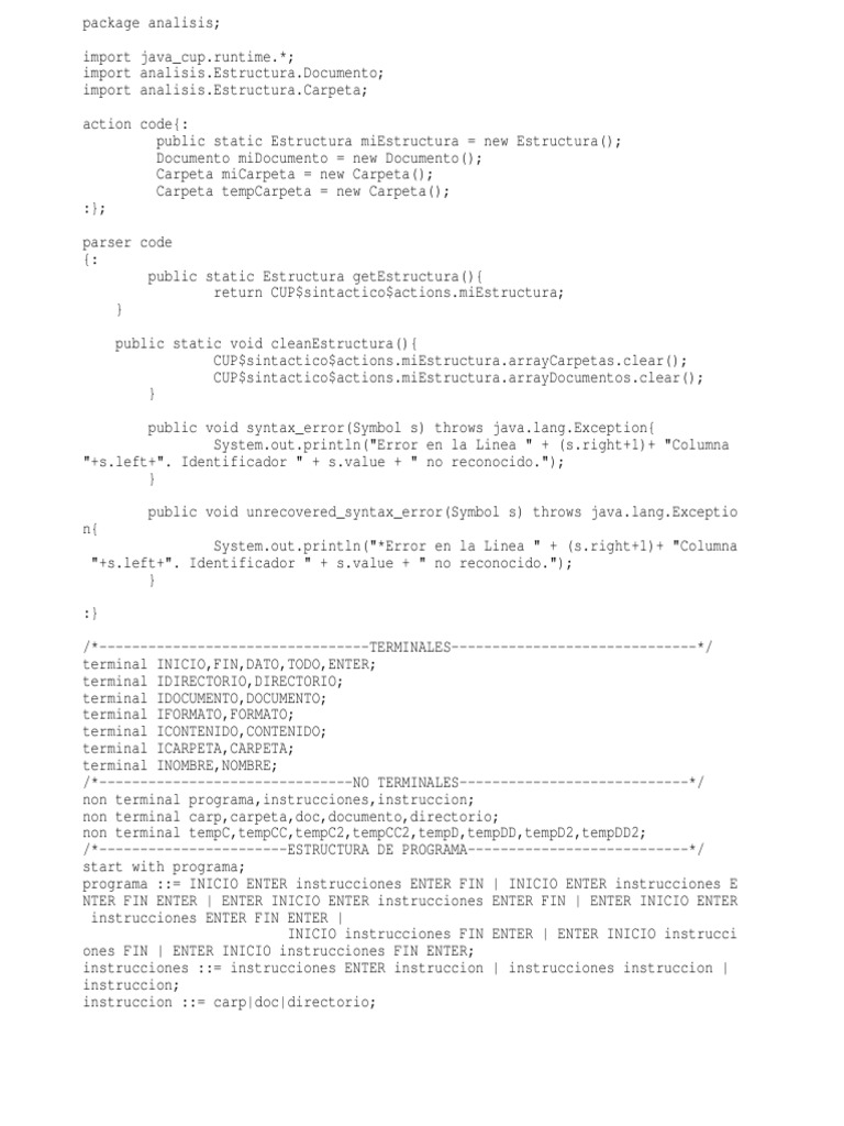 Ejemplo Parser Java Cup | PDF | Formalismo (deductivo) | Ingeniería de ...