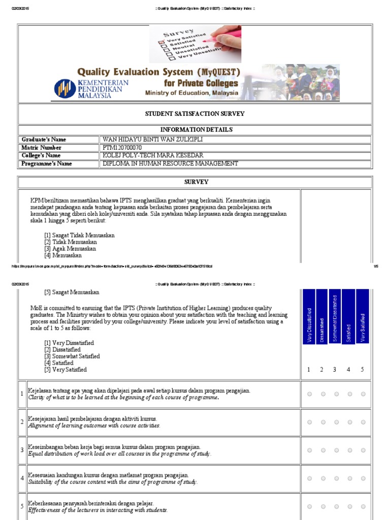 Soalan Quality Evaluation System (MyQUEST) PDF | PDF | Educational ...
