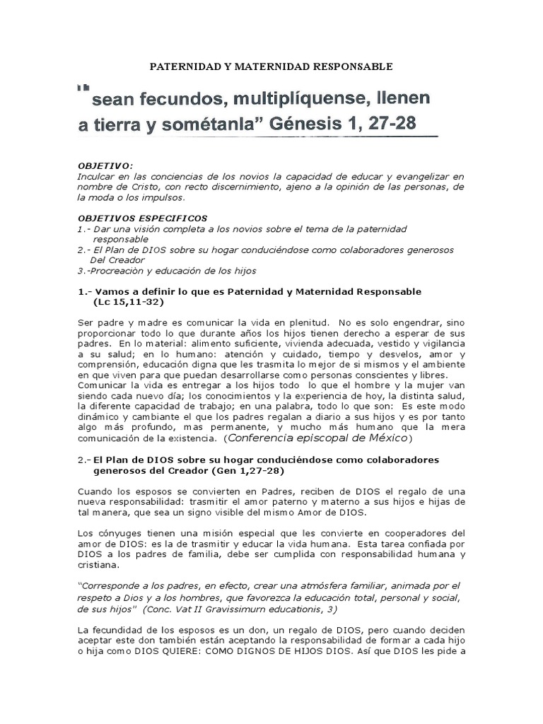 Catequesis Maternidad y Paternidad Responsable | PDF | Amor | Oración