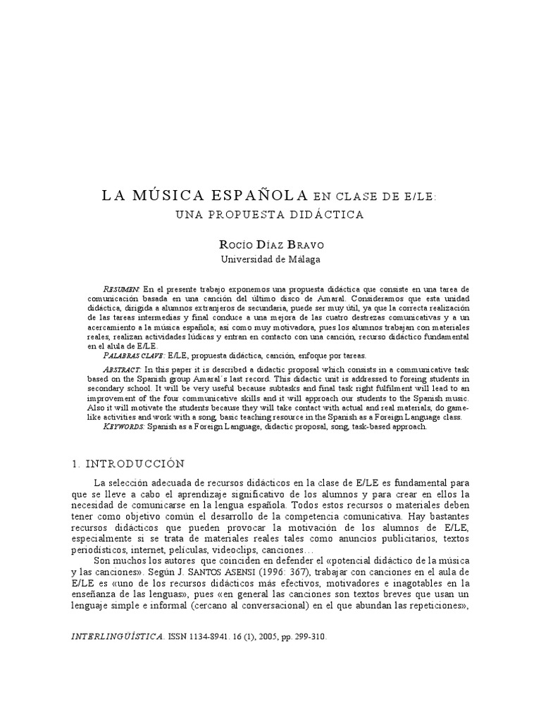 La Musica Española en La Clase PDF | PDF | Comprensión lectora | Palabra