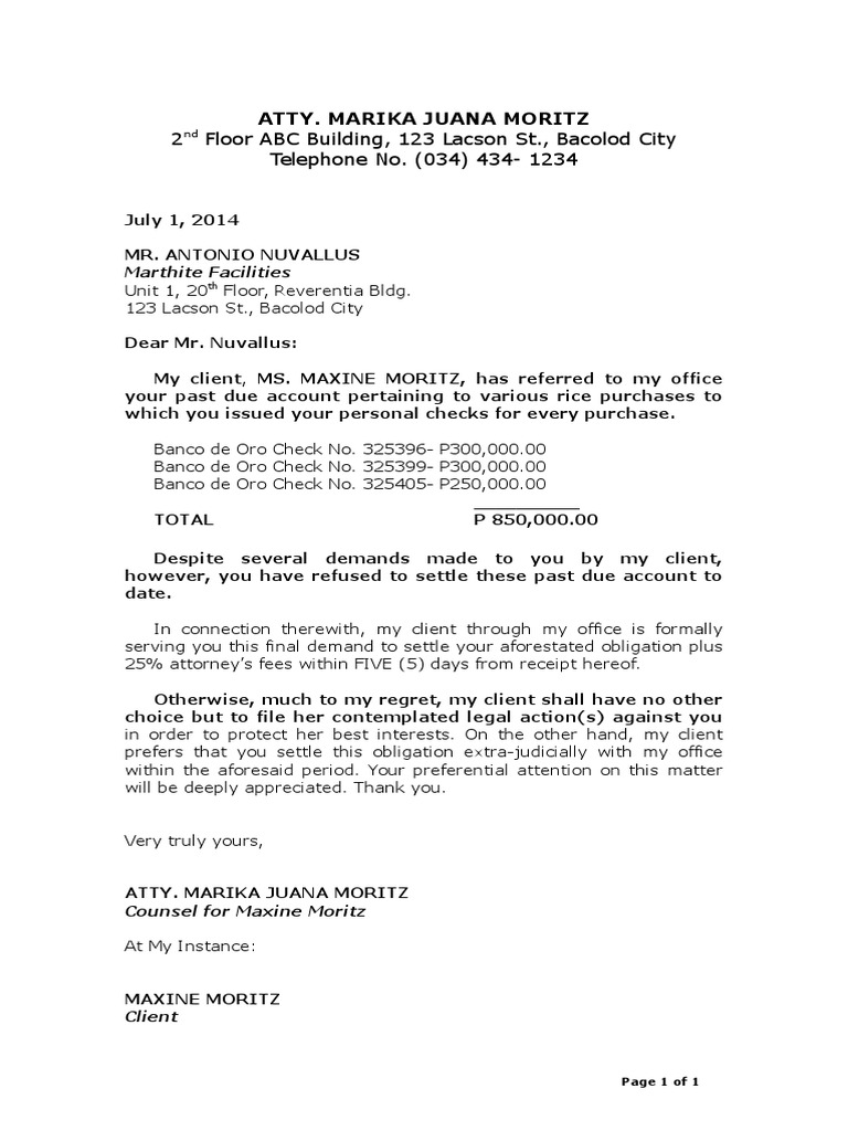Sample Demand Letter For BP 22 or Bouncing Checks | PDF