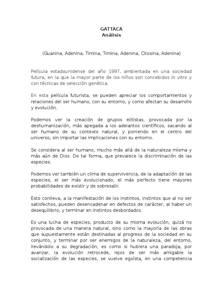 Analisis Gattaca | PDF | Adaptación | Evolución