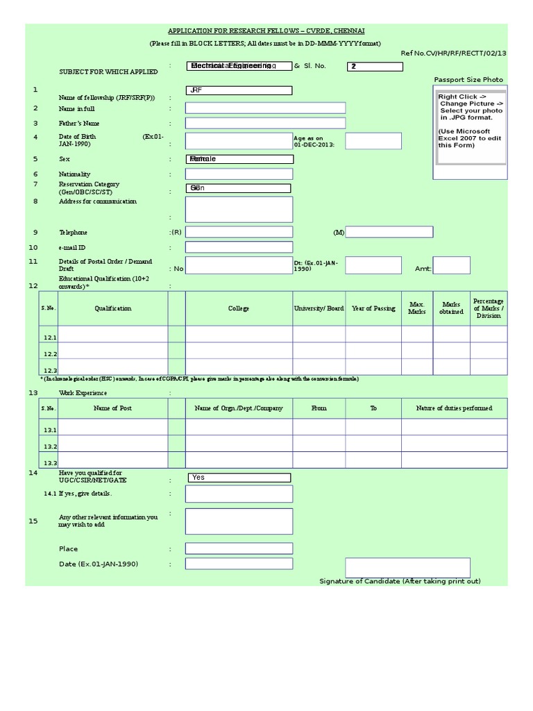 Application Form JRF SRF | PDF