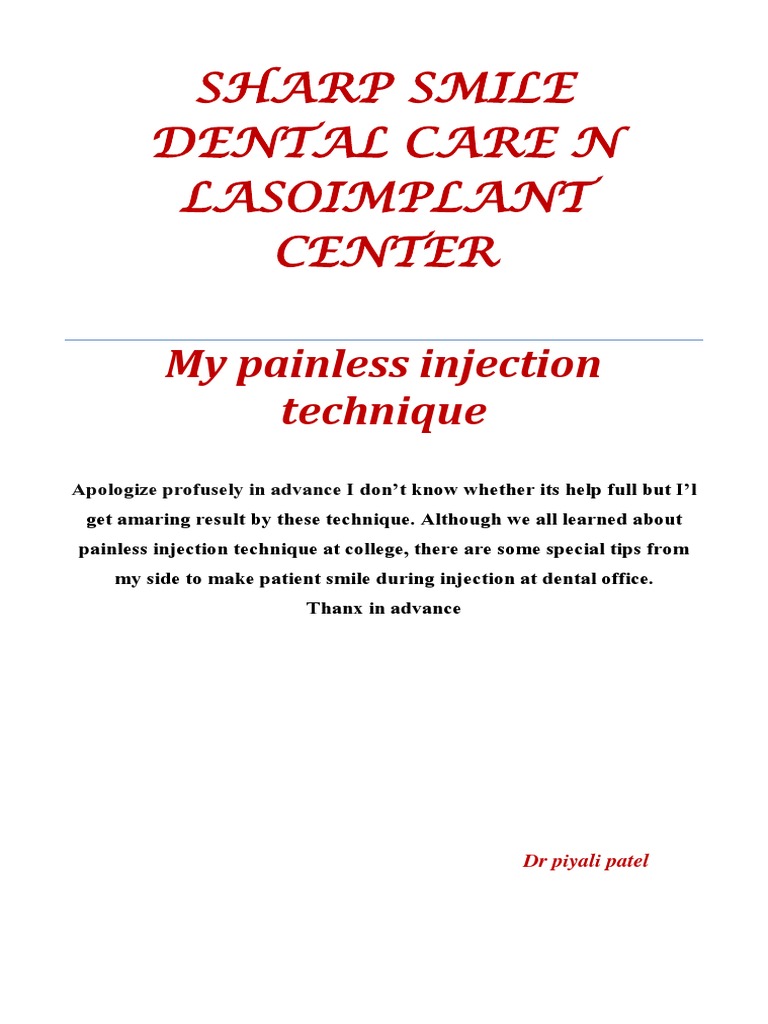 Painless Injection Technique | PDF | Injection (Medicine) | Anesthesia