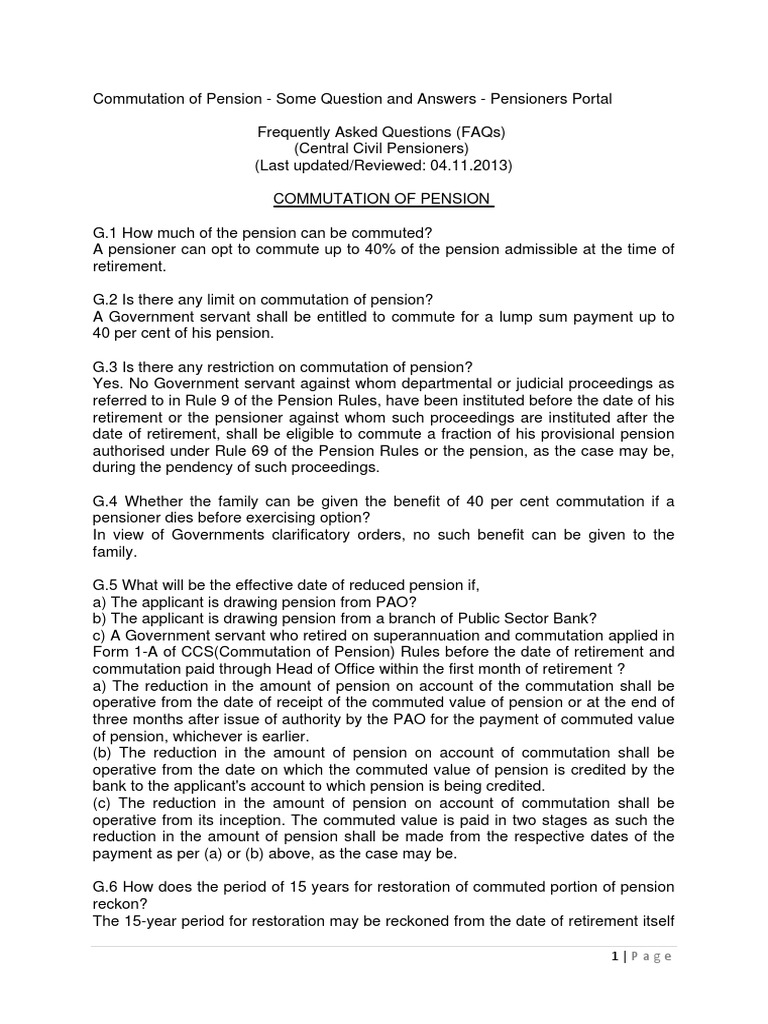 Commutation of Pension FAQs Explained | PDF | Pension | Payments