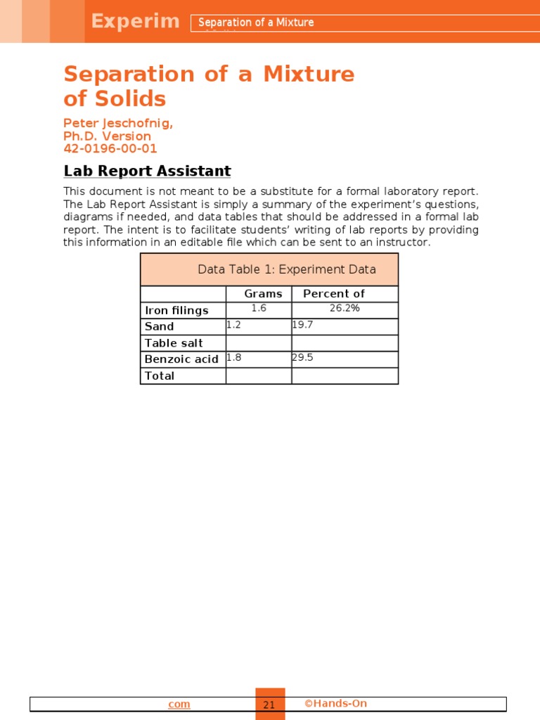 Separation of A Mixture of Solids | PDF