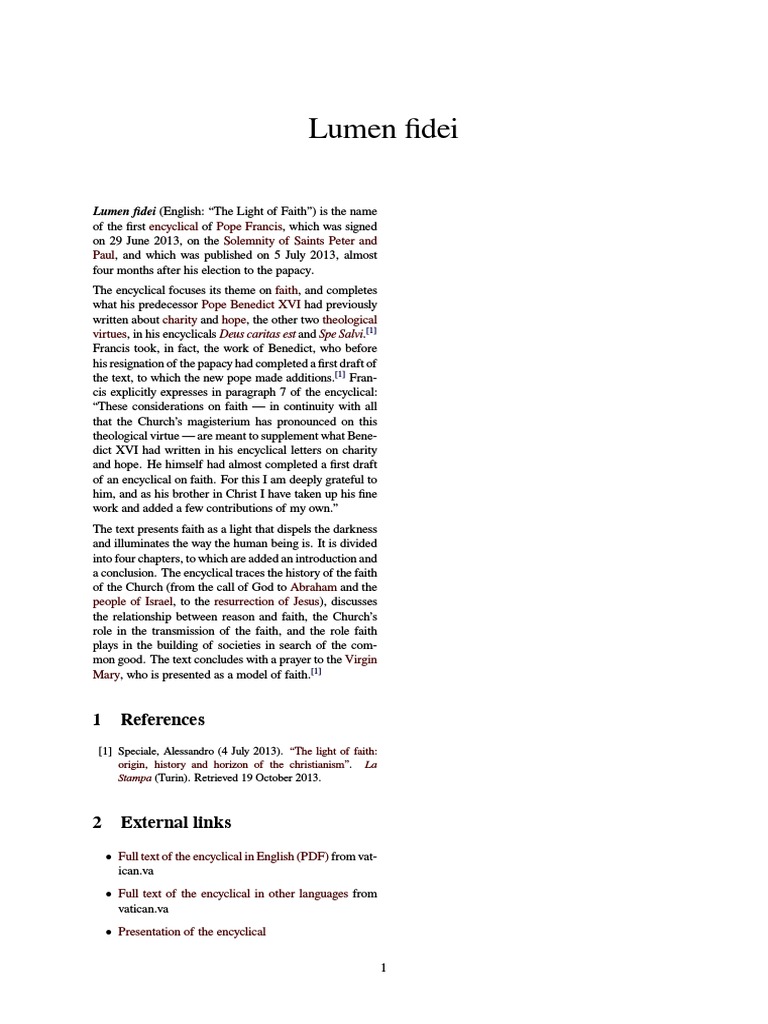 Lumen Fidei: 1 References | PDF | Catholic Theology And Doctrine ...