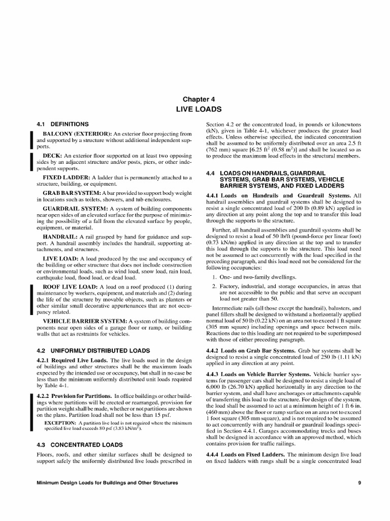 ASCE 7 05 Chapter4 Live Loads | Crane (Machine) | Structural Load