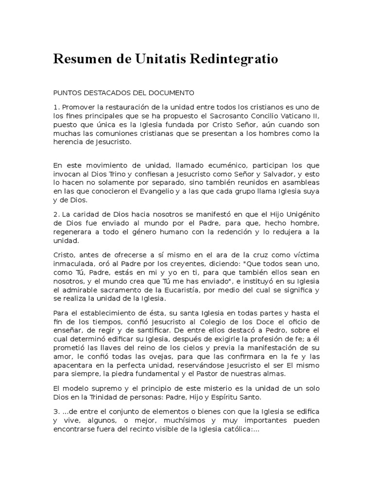 Resumen de Unitatis Redintegratio | PDF | Cristo (título) | Iglesia Católica