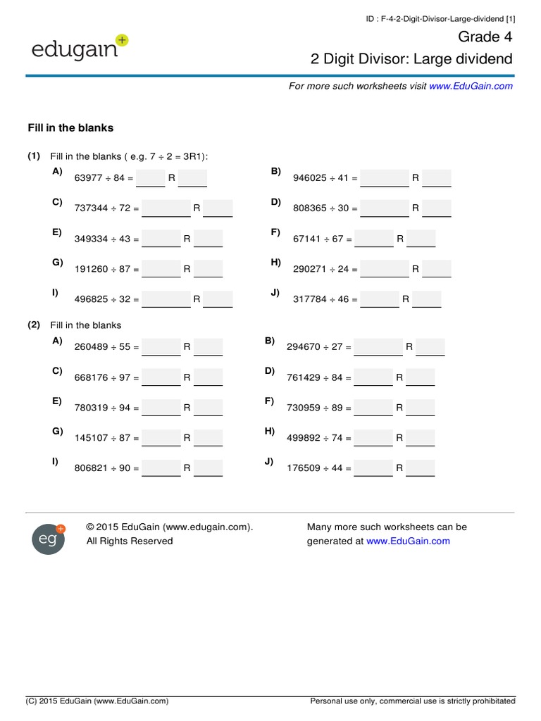 Grade 4 Two-Digit Division Worksheets | PDF | Technology & Engineering