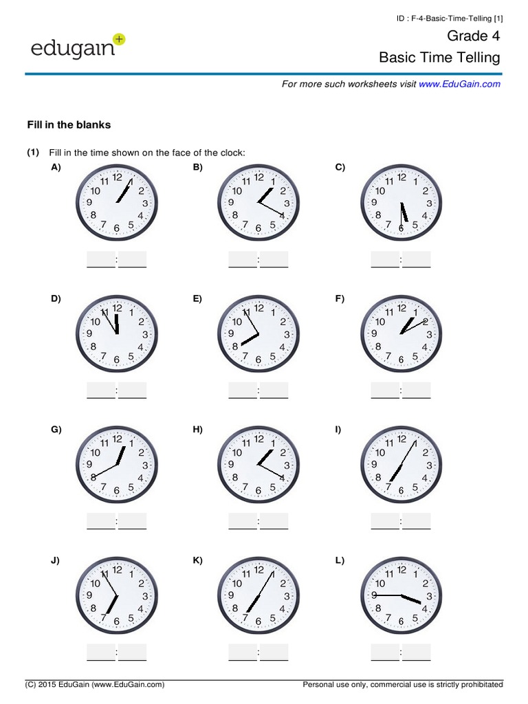 Grade4 Basic Time Telling PDF | PDF