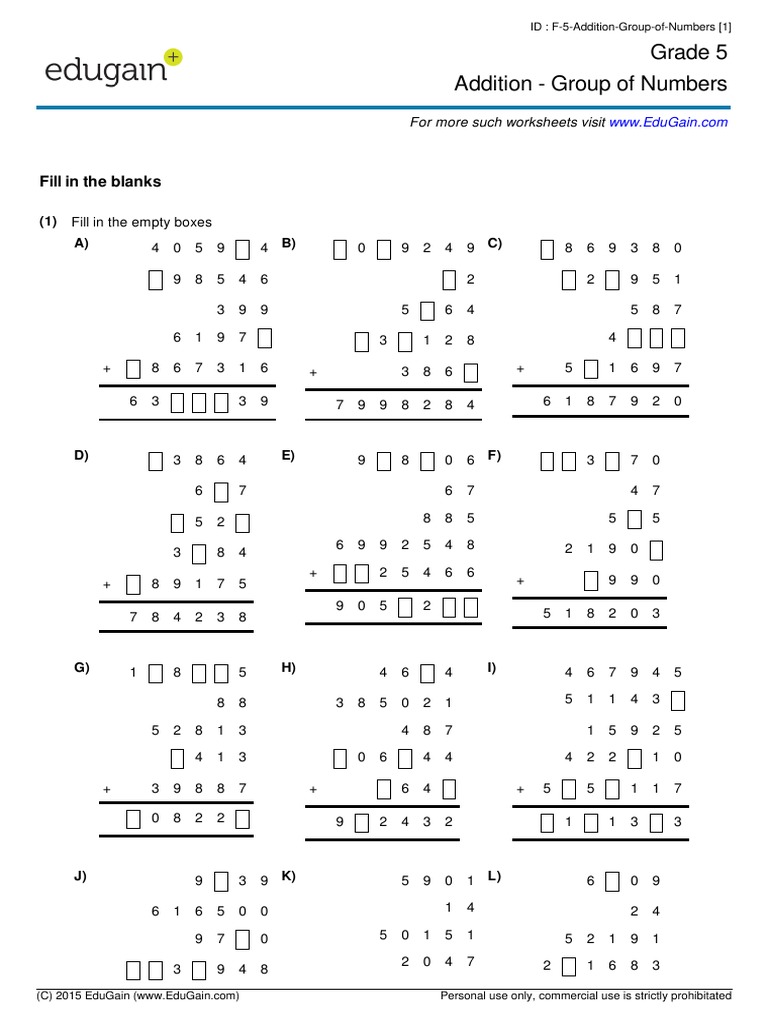 Grade5 Addition Group of Numbers PDF | PDF | Computers