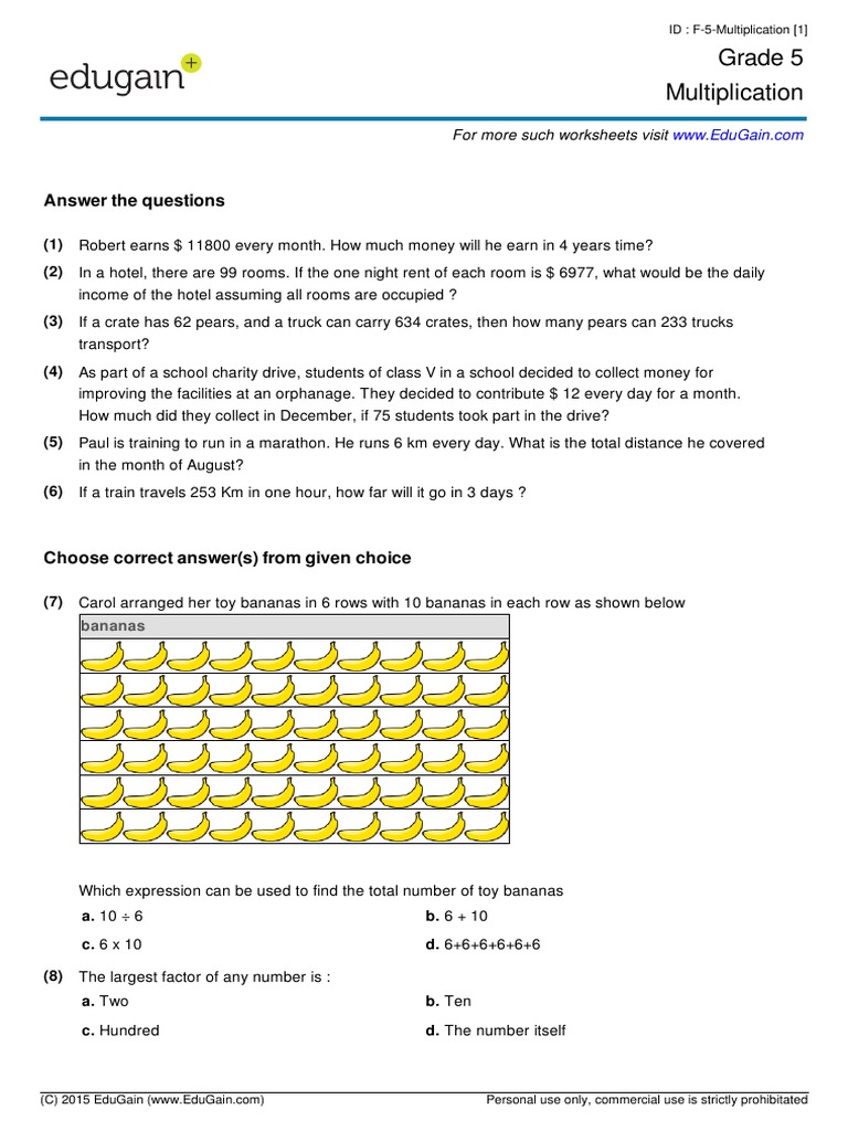 Grade 5 Multiplication: Answer The Questions | PDF | Economies | Business