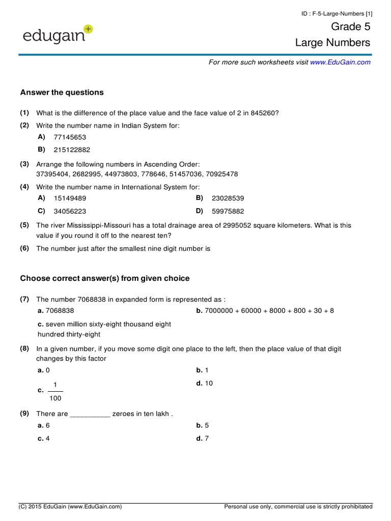 Grade5 Large Numbers PDF | PDF | Naming Conventions | Encodings