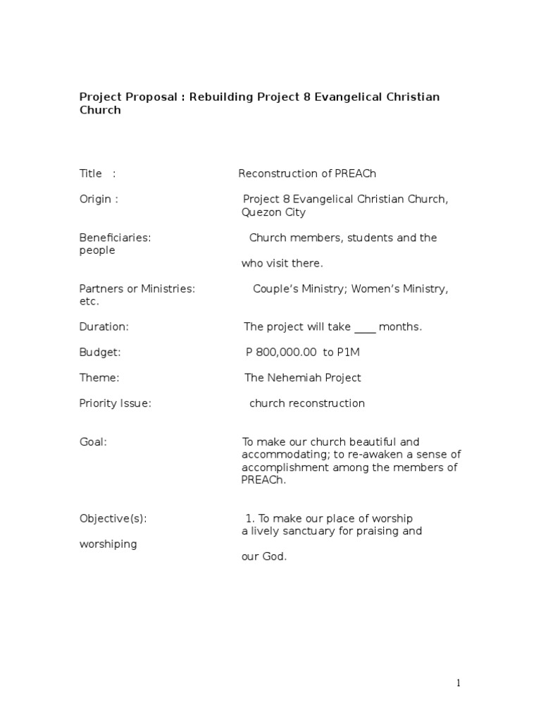 Church Reconstruction Project Proposal | PDF | Career & Growth ...