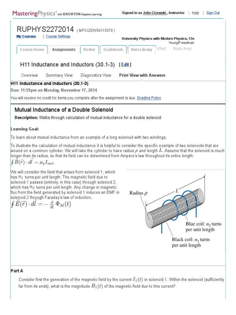Mastering Physics HW11 | PDF | Inductance | Inductor