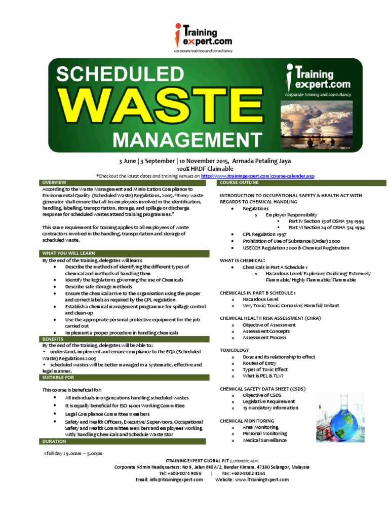 Scheduled and Chemical Waste Management Public Program Course Brochure ...
