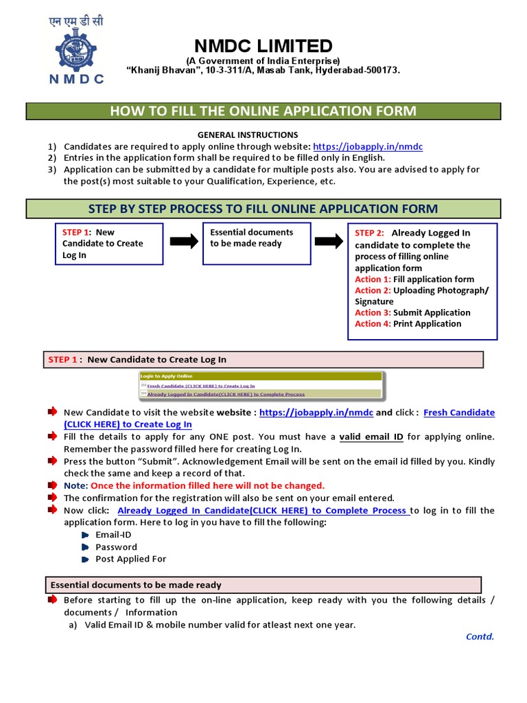 NMDC Limited: How To Fill The Online Application Form | PDF | Payments ...