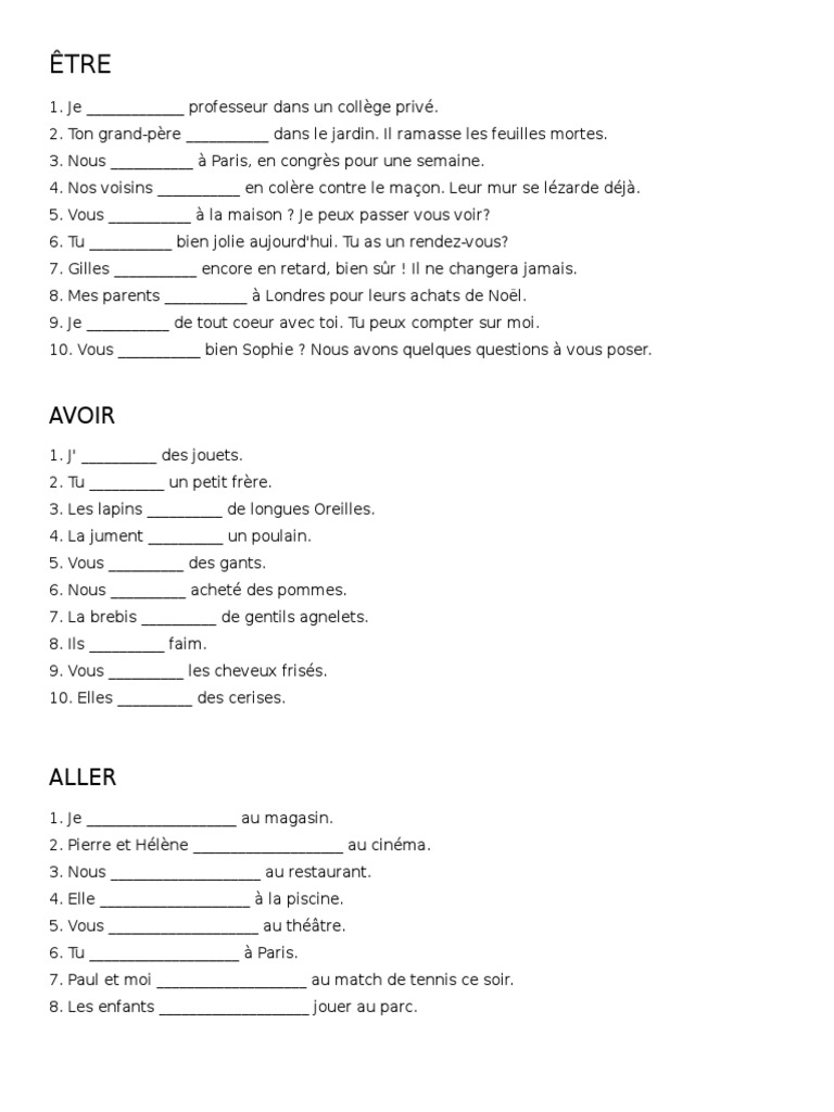 Etre, Avoir, Aller, Partir, Faire Au Present | PDF | Arts du langage et ...