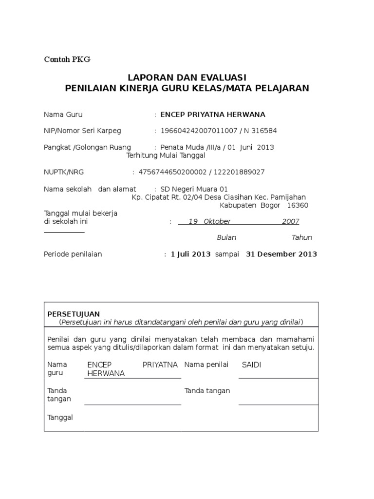 Contoh PKG | PDF | Karier & Perkembangan | Gaya Hidup