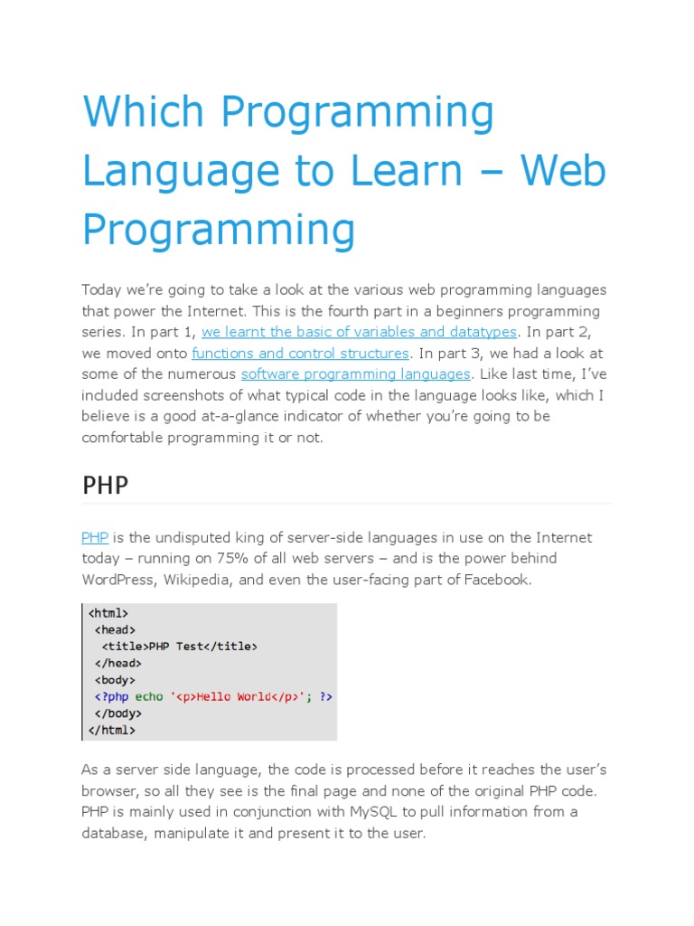 Which Programming Language To Learn - Web Programming | PDF | Java Script | Web Design
