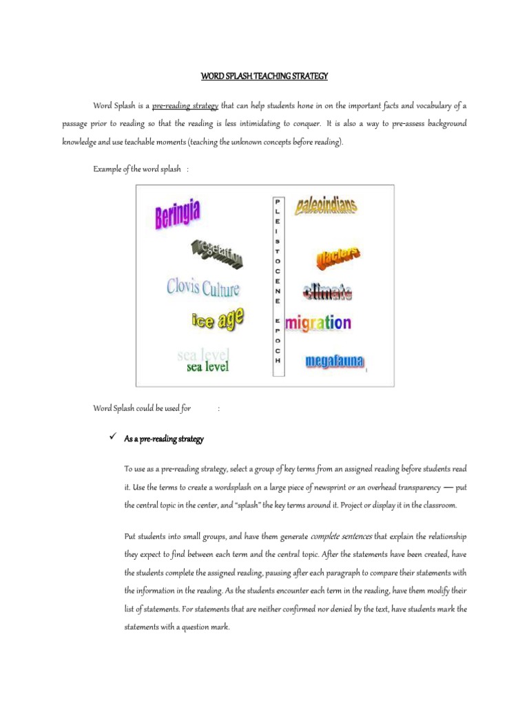 Word Splash Teaching Strategy Guide | PDF | Cognitive Science | Learning